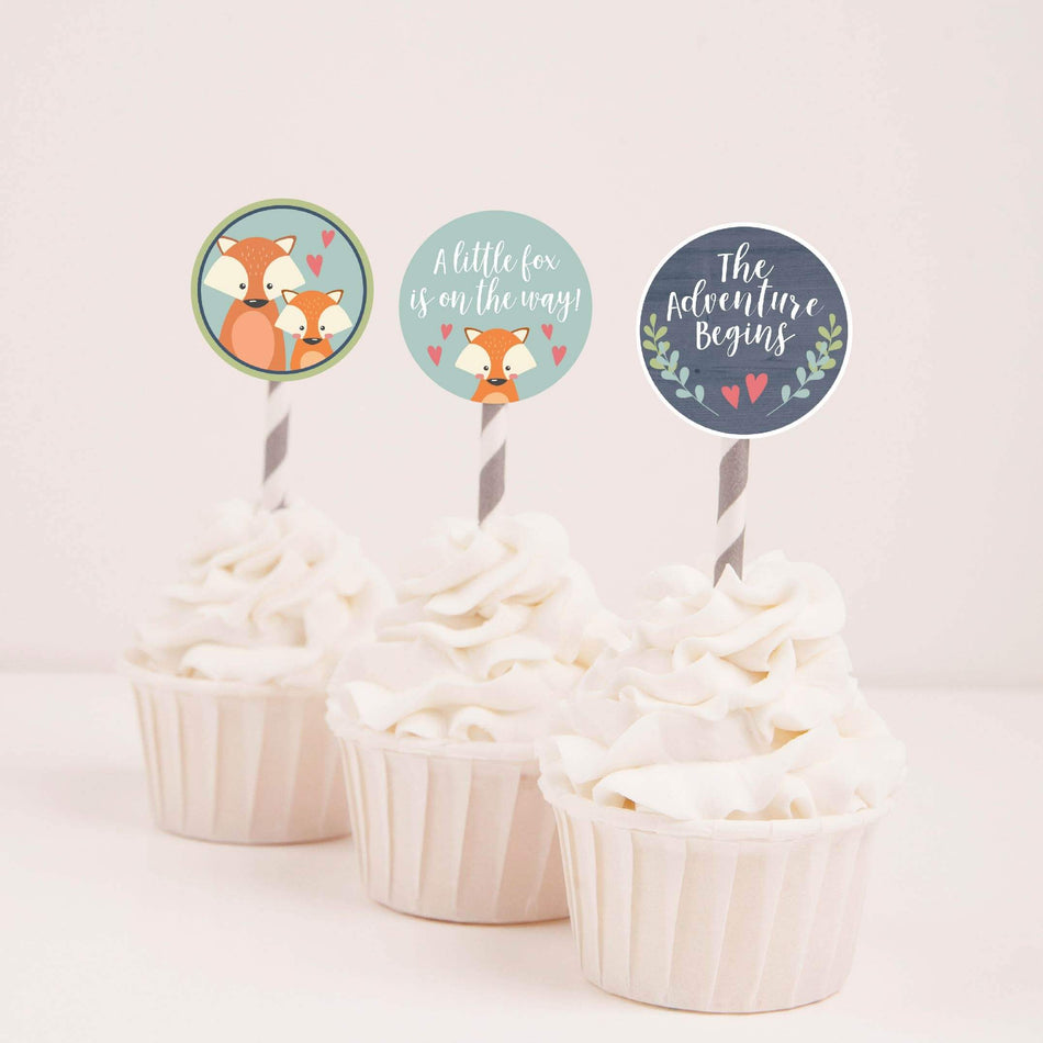 Printable Fox Baby Shower Cupcake Toppers Template | Hadley Designs ...