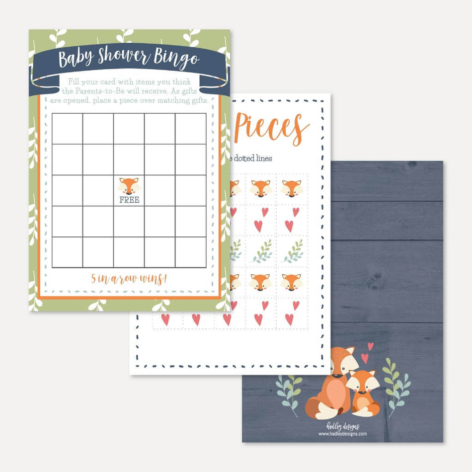 Printable Fox Baby Shower Bingo Game Template | Hadley Designs - Printables
