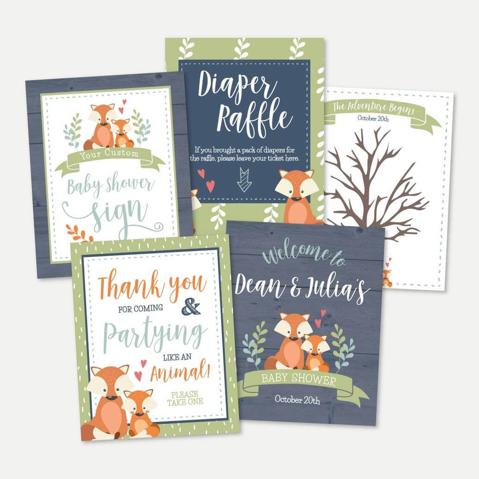 Printable Fox Baby Shower Signs Set Templates | Hadley Designs - Printables