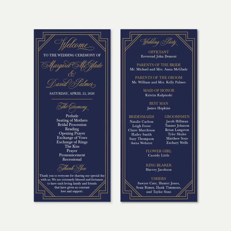 Printable Gatsby Navy Wedding Program Template | Hadley Designs ...