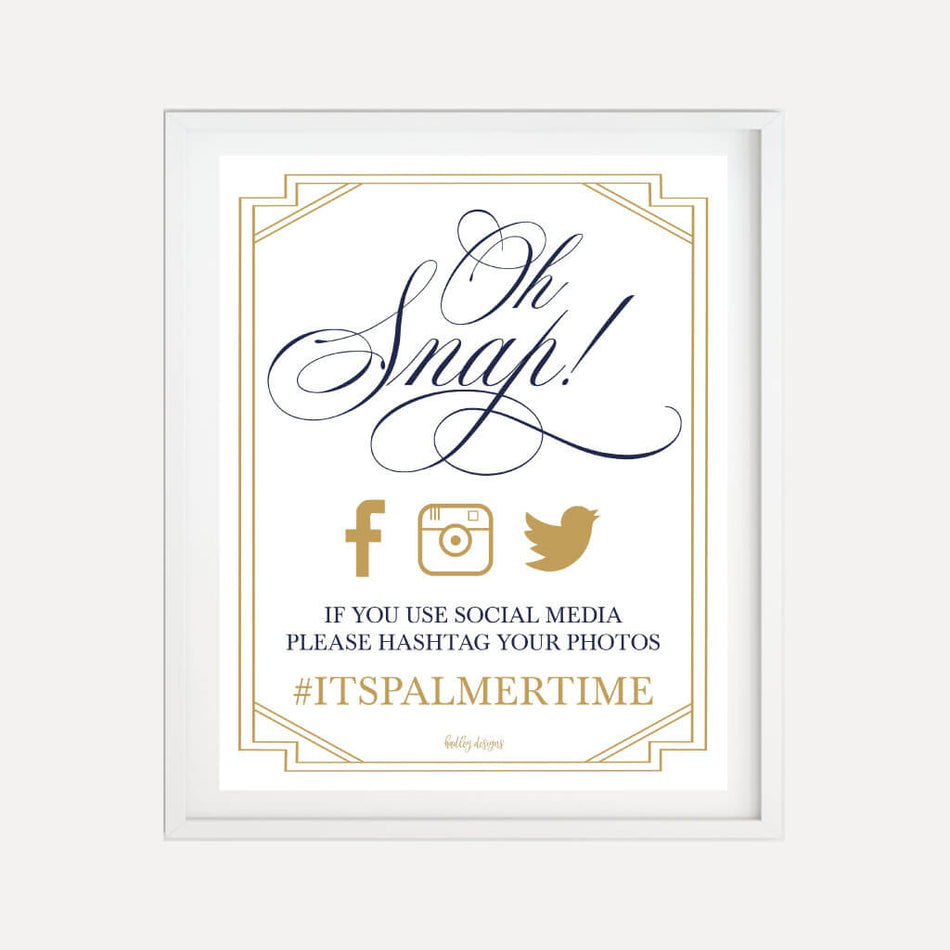 Printable Gatsby Navy Wedding Hashtag Sign Template | Hadley Designs ...