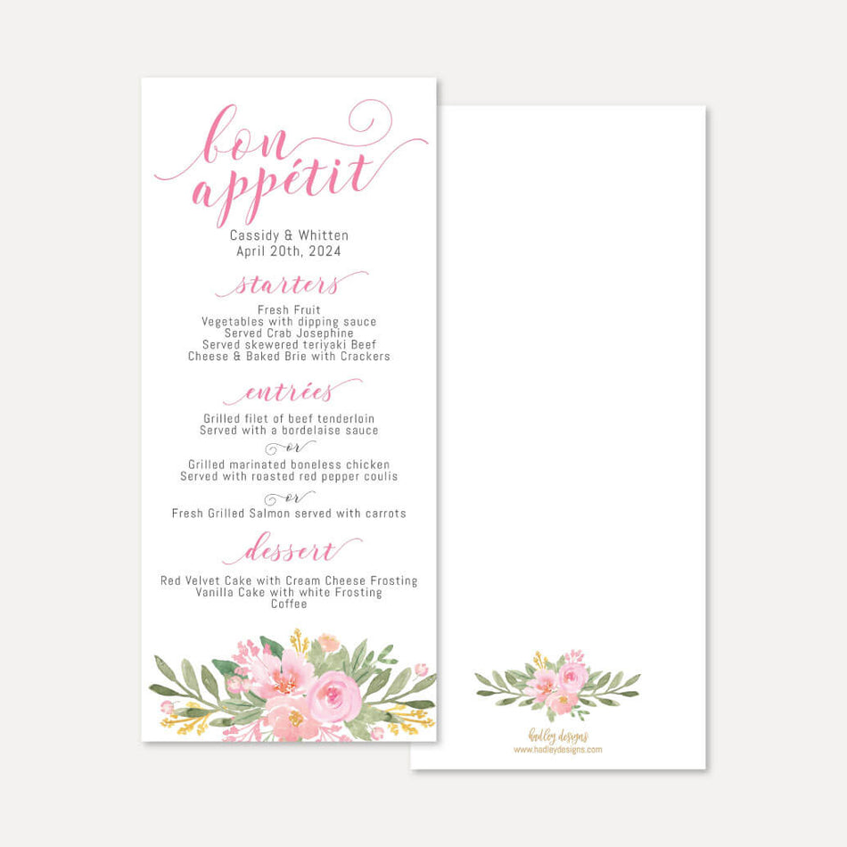 Printable Geo Bright Pink Gold Wedding Menu Template | Hadley Designs - Printables