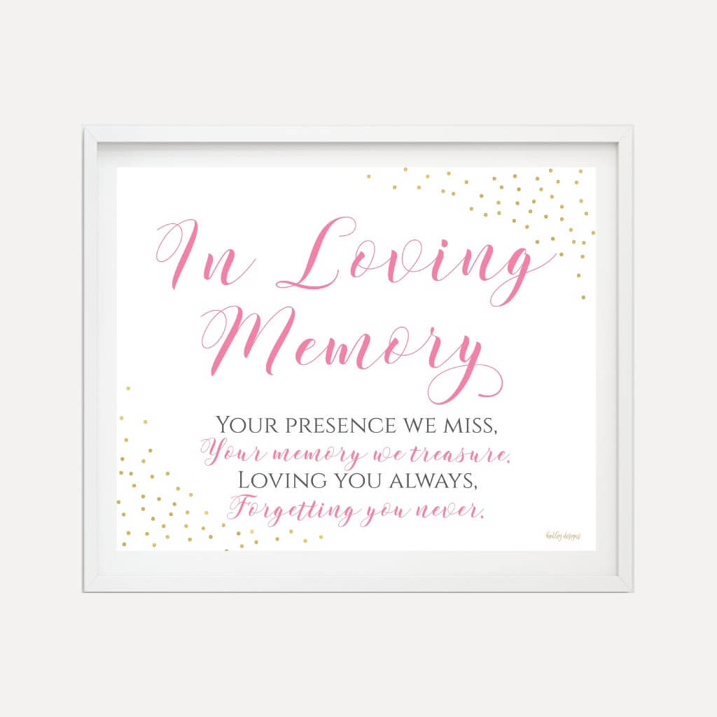 Printable Geo Bright Pink Gold Wedding In Loving Memory Sign Template ...