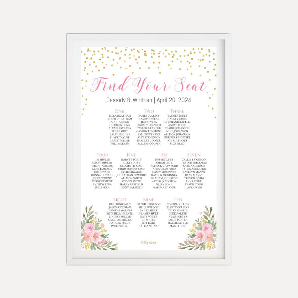 Printable Geo Bright Pink Gold Wedding Seating Chart Sign Template ...