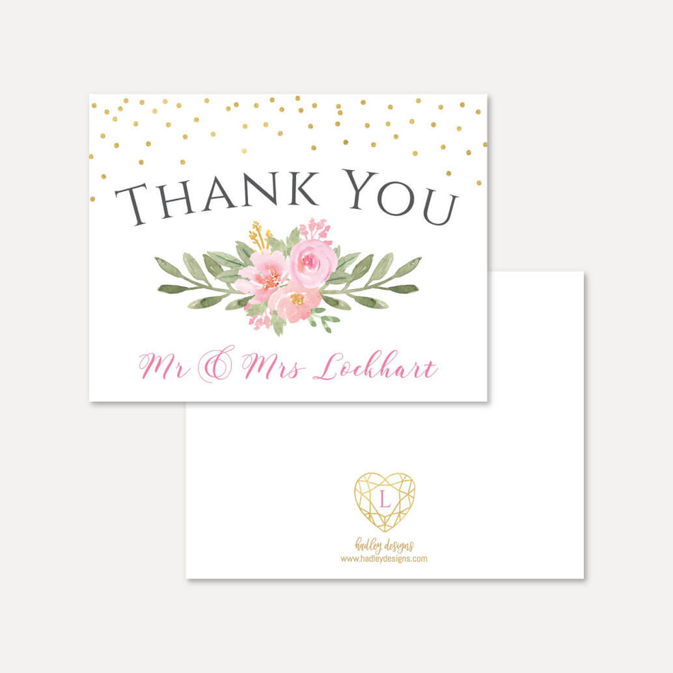 Printable Geo Bright Pink Gold Wedding Thank You Card Template | Hadley ...