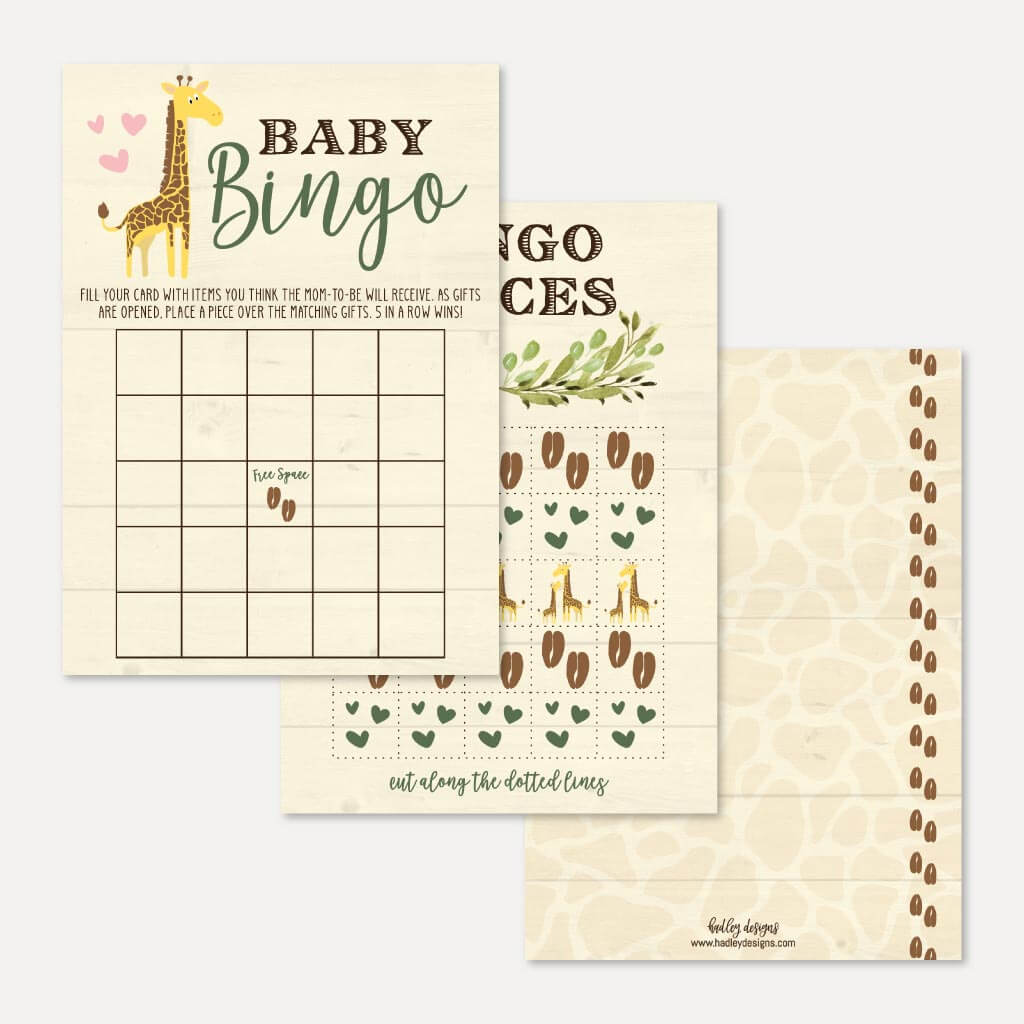Printable Giraffe Baby Shower Bingo Game Template | Hadley Designs