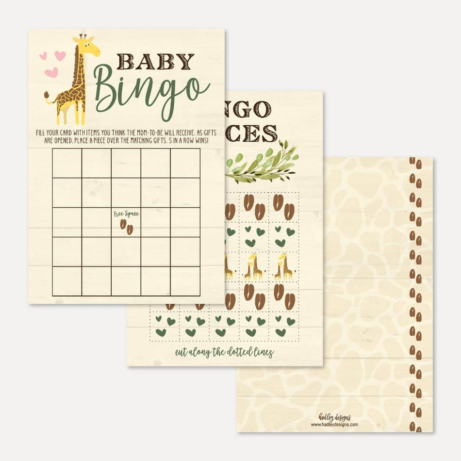 Printable Giraffe Baby Shower Bingo Game Template | Hadley Designs