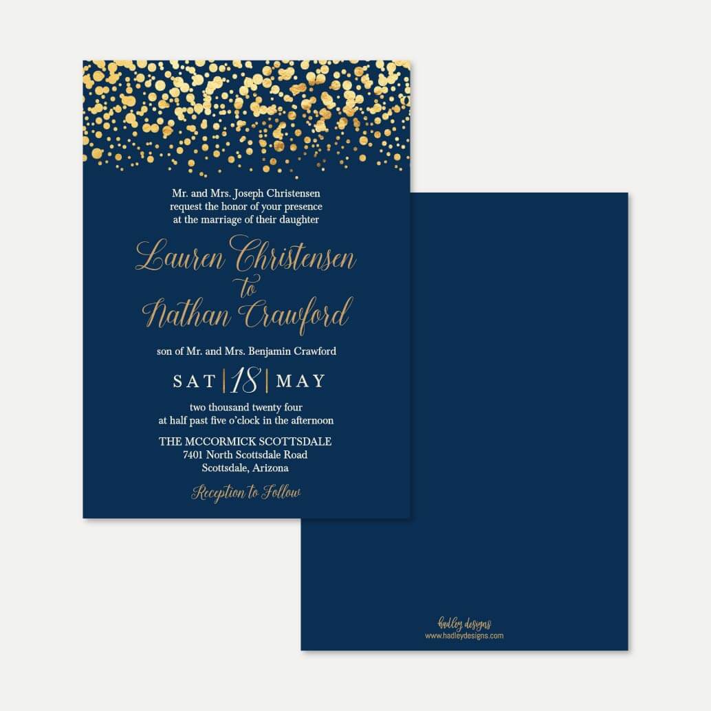 Printable Gold Dots Navy Wedding Invitation Template | Hadley Designs