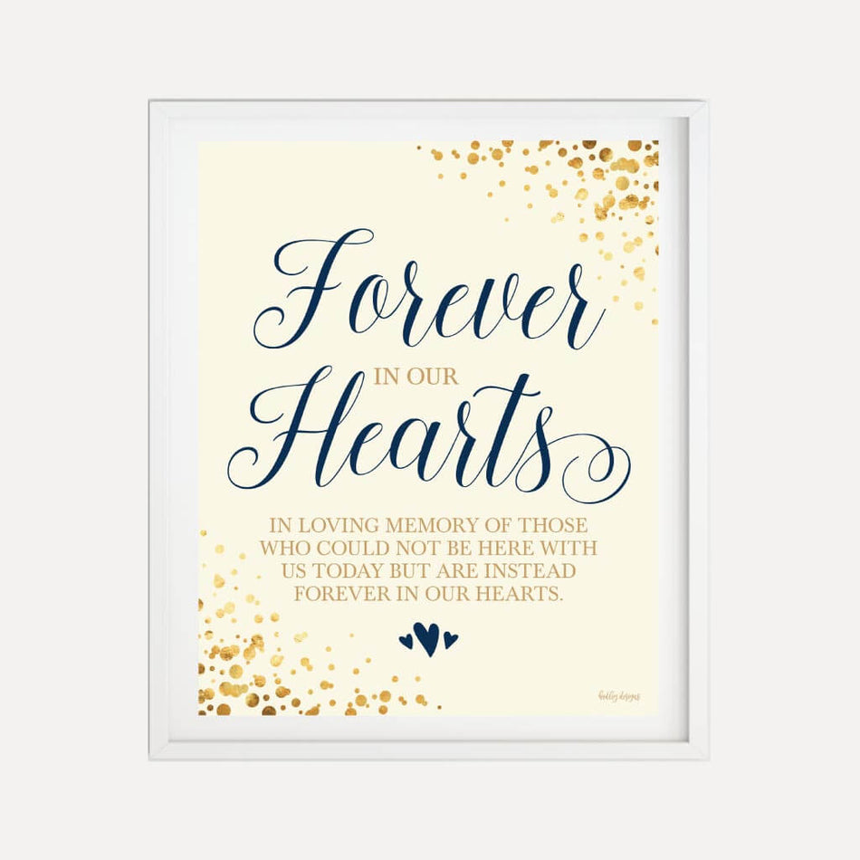 Printable Gold Dots Navy Wedding In Loving Memory Sign Template ...