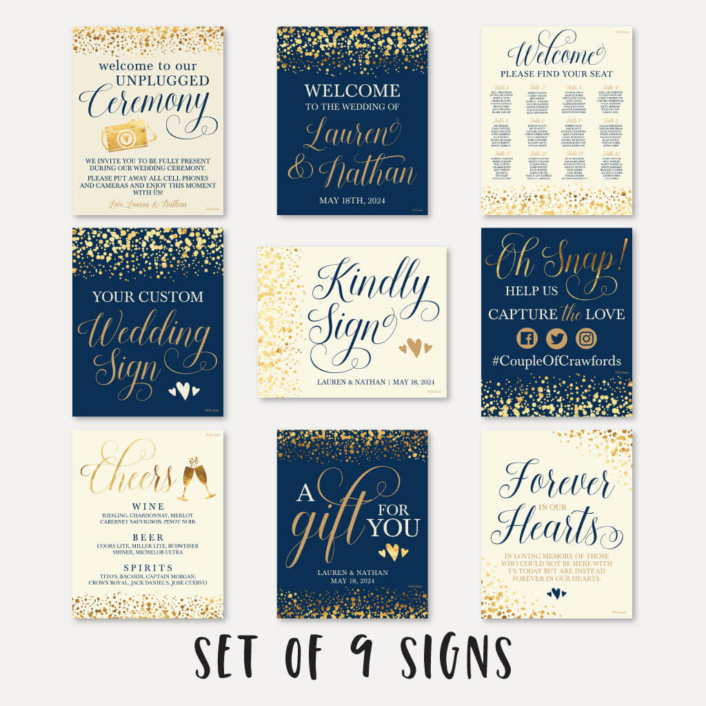 Printable Gold Dots Navy Wedding Signs Set Templates | Hadley Designs ...