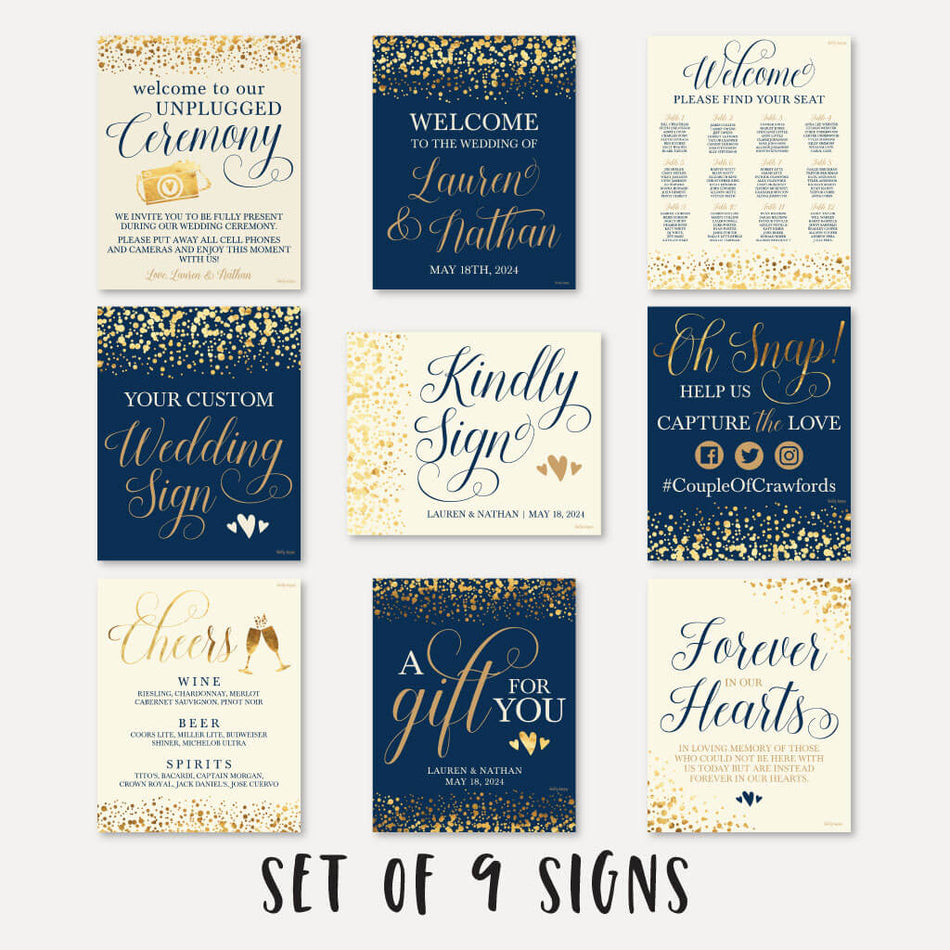 Printable Gold Dots Navy Wedding Signs Set Templates | Hadley Designs ...
