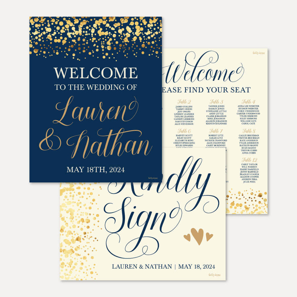 Printable Gold Dots Navy Wedding Signs Set Templates | Hadley Designs ...