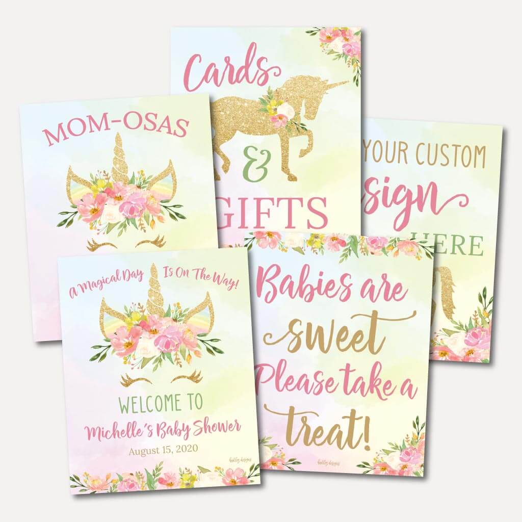 Printable Gold Glitter Unicorn Baby Shower Signs Set Templates | Hadley ...