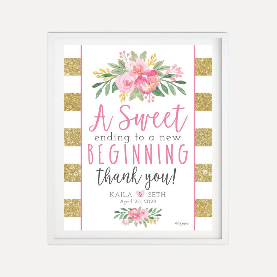 Printable Gold Glitter Striped Blush Floral Wedding Favors Sign