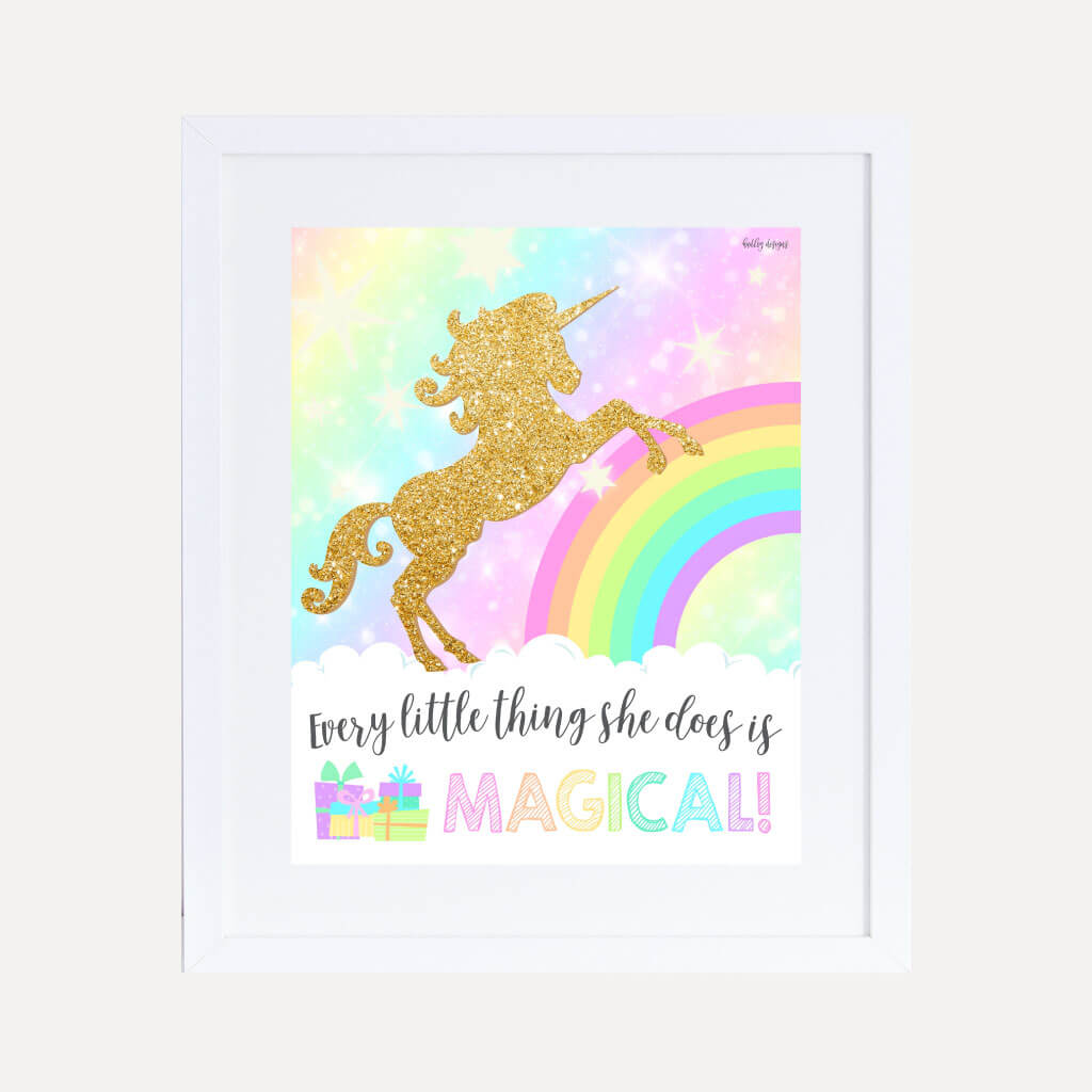 Printable Gold Glitter Unicorn Kids Party Birthday Sign Template ...