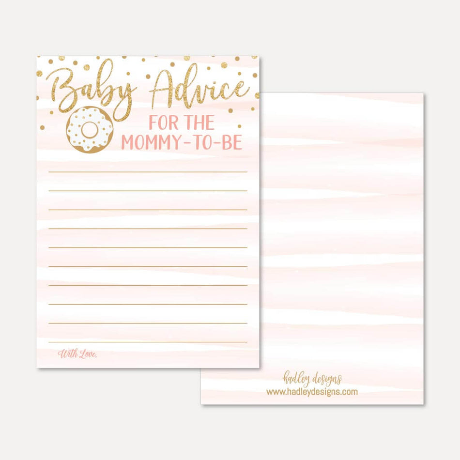 Printable Pink Donut Baby Shower Advice Card Template | Hadley Designs ...
