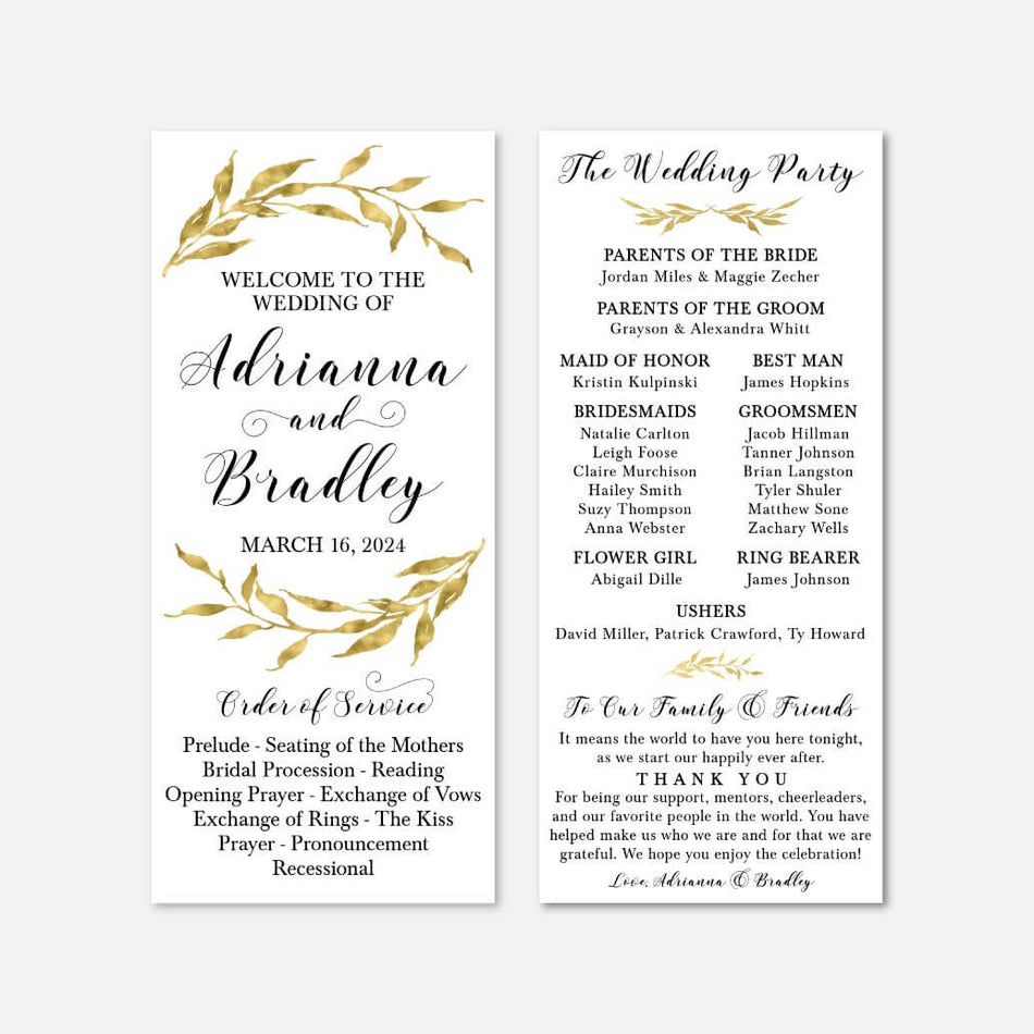 Printable Gold Shimmer Laurel Wedding Program Template | Hadley Designs