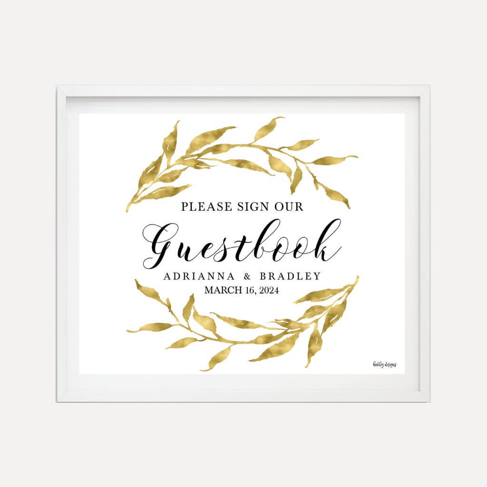 Printable Gold Shimmer Laurel Wedding Guestbook Sign Template | Hadley ...