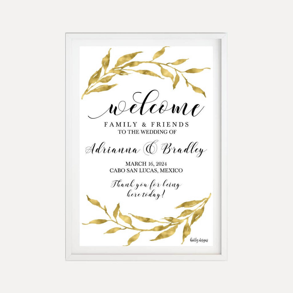 Printable Gold Shimmer Laurel Wedding Welcome Sign Template | Hadley ...