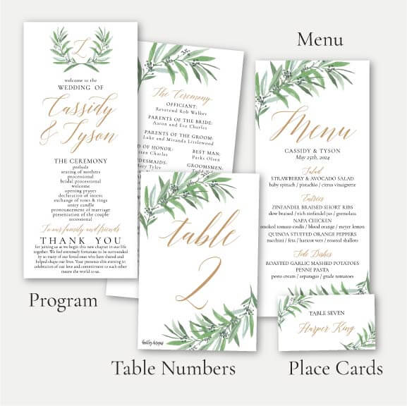 Printable Greenery Wedding Complete Package Templates | Hadley Designs