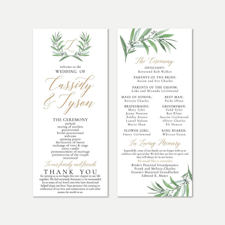 Printable Greenery Wedding Program Template | Hadley Designs