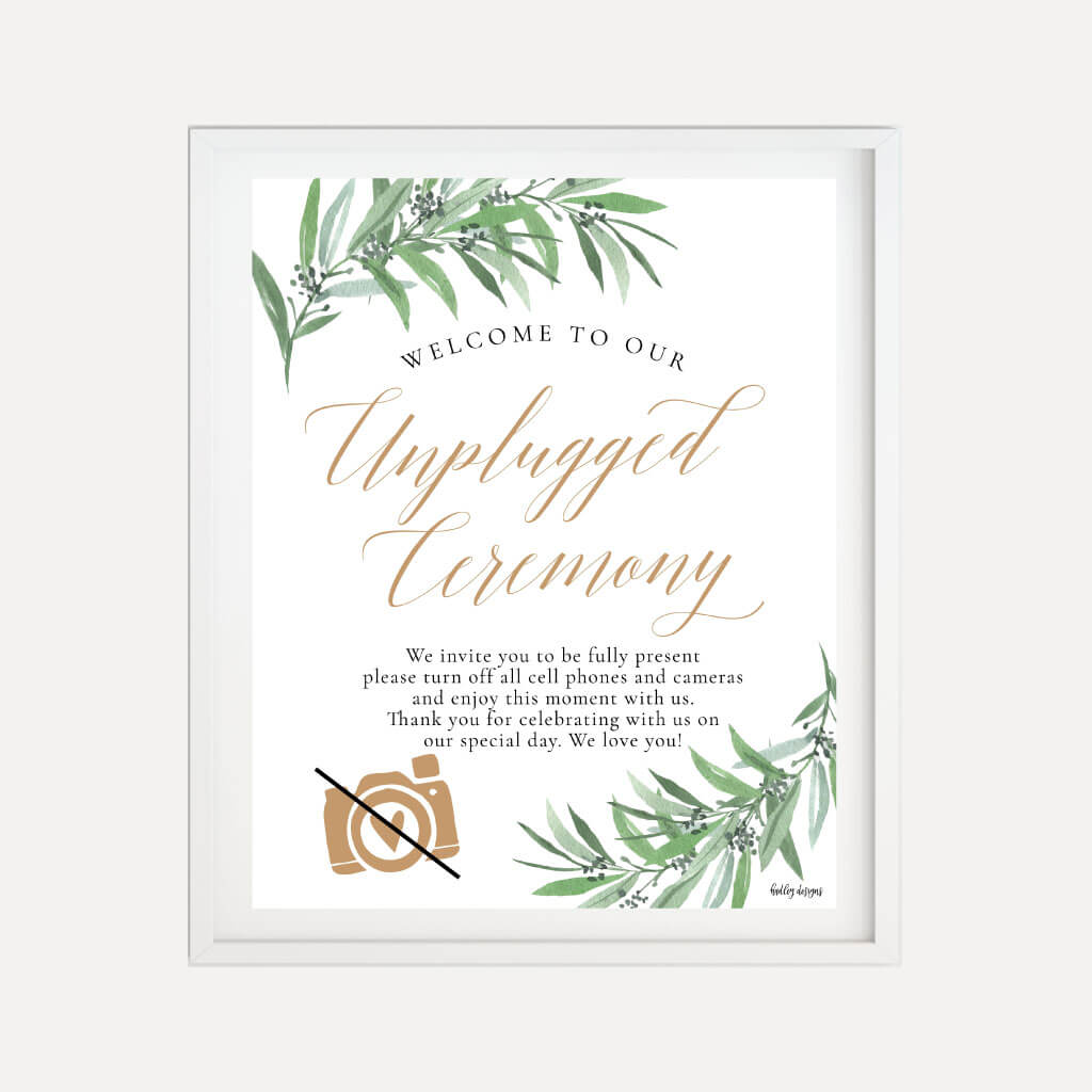 Printable Greenery Wedding Unplugged Ceremony Sign Template | Hadley ...