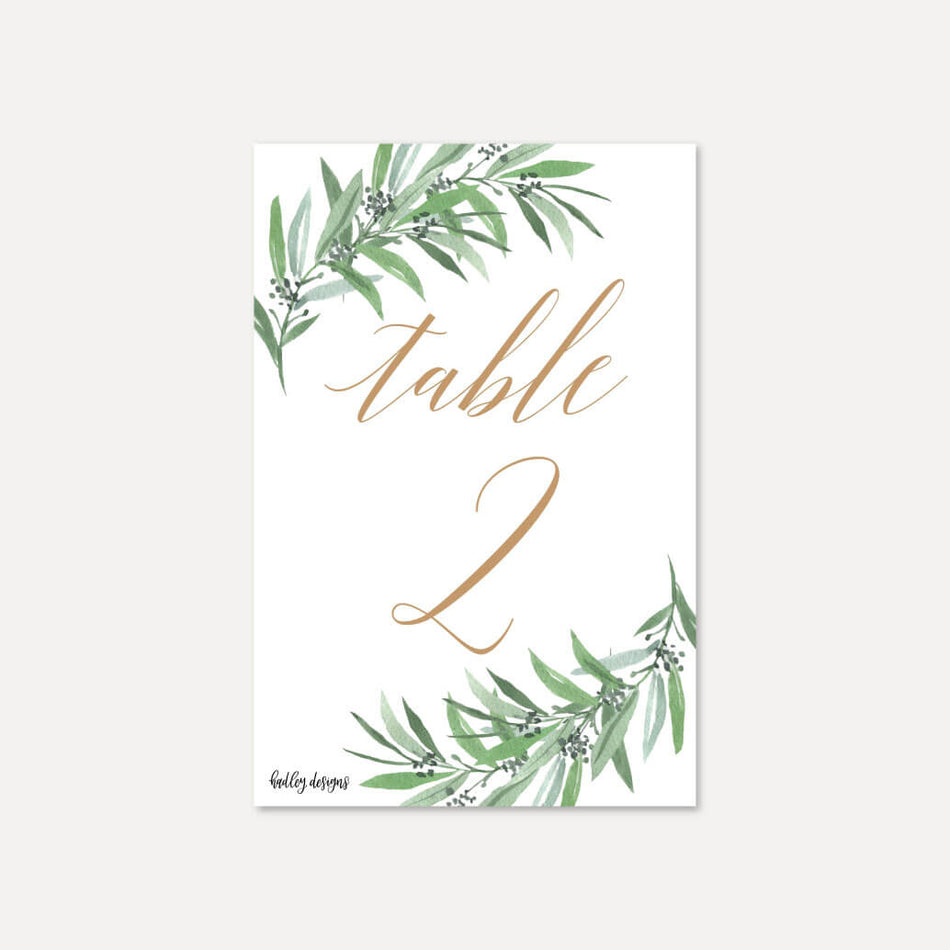 Printable Greenery Wedding Table Numbers Template | Hadley Designs ...