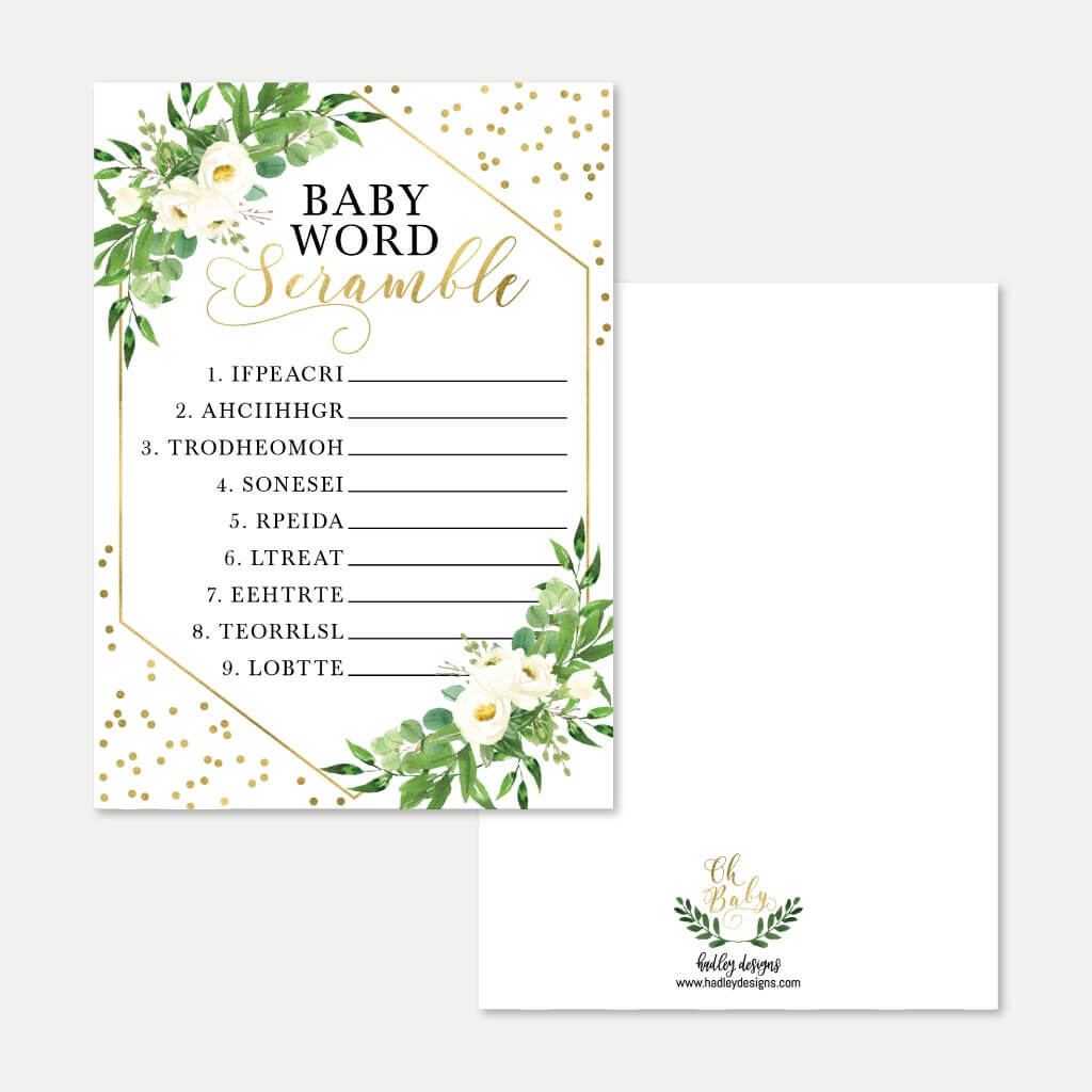 Printable Greenery Wreath Baby Shower Word Scramble Game Template ...