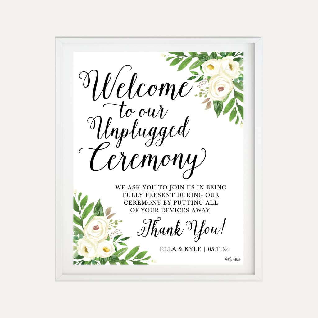 Printable Greenery Wreath Wedding Unplugged Ceremony Sign Template ...