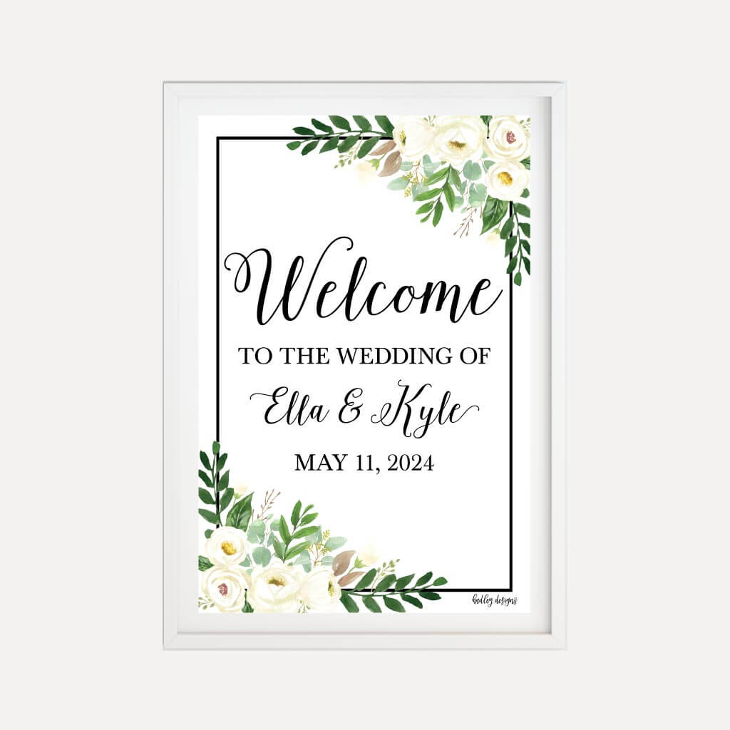 Printable Greenery Wreath Wedding Welcome Sign Template | Hadley ...