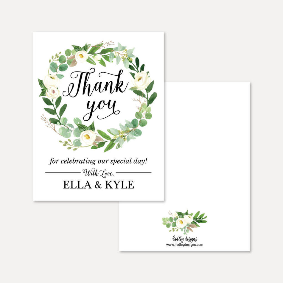 Printable Greenery Wreath Wedding Thank You Card Template | Hadley Designs