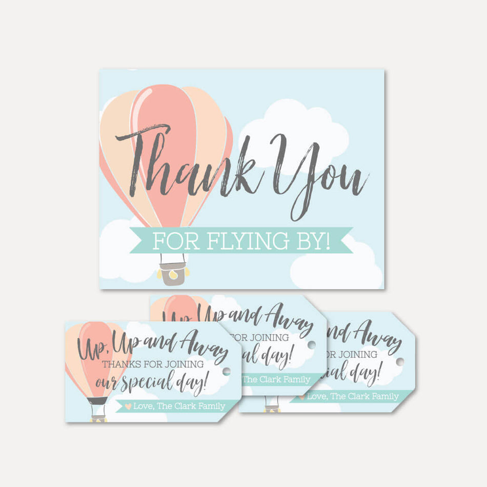 Printable Hot Air Balloon Baby Shower Thank You Card and Favor Tags ...
