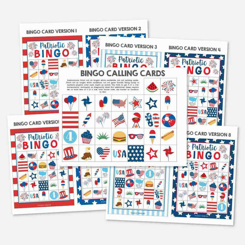 Printable Independence Day Bingo Game Template | Hadley Designs