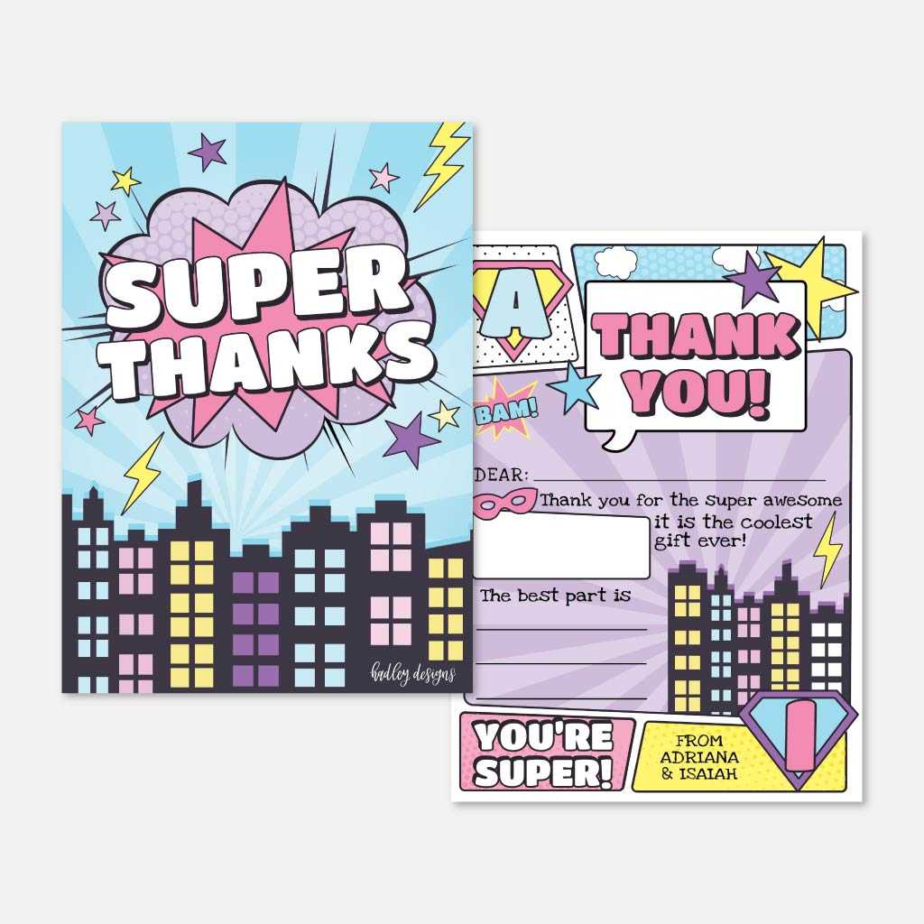 Printable Joint Superhero Kids Party Fill In The Blank Thank You Card ...