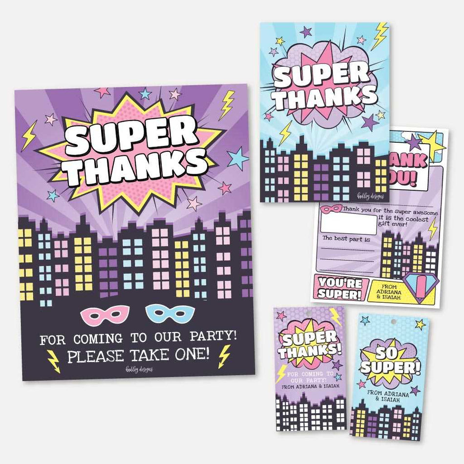 Printable Joint Superhero Kids Party Thank You Package Templates ...