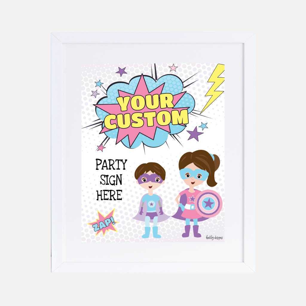 Printable Joint Superhero Kids Party Custom Sign Template | Hadley Designs