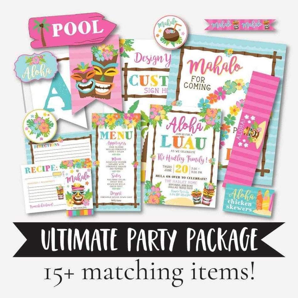 Printable Luau Party Complete Package Templates | Hadley Designs