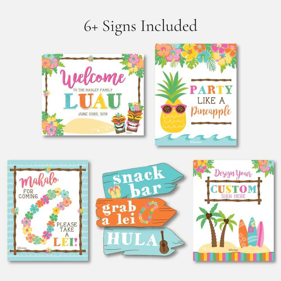Printable Luau Party Sign Set Templates | Hadley Designs
