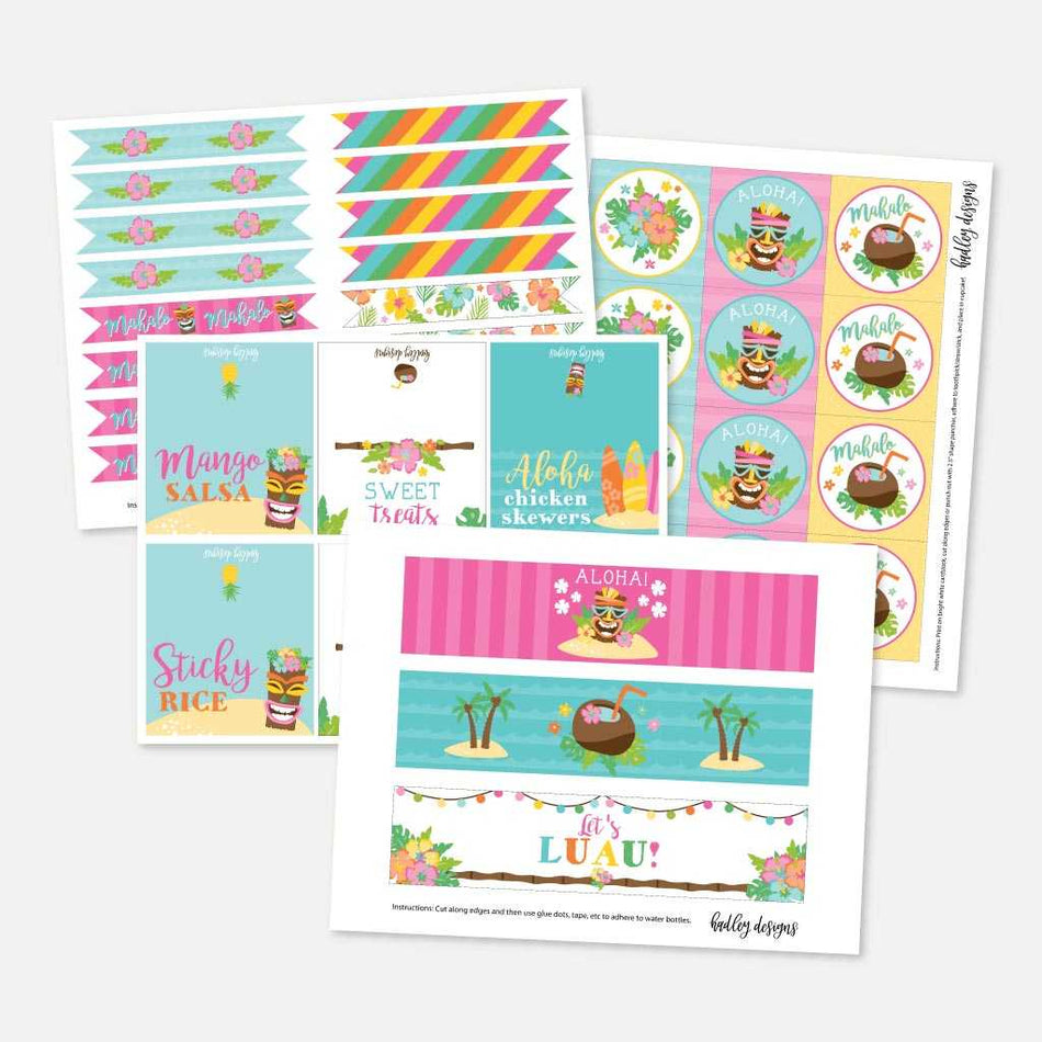 Printable Luau Party Accessories and Decor Package Templates | Hadley ...