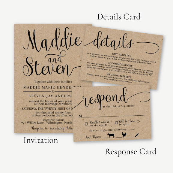 Printable Kraft Calligraphy Wedding Complete Package Templates | Hadley ...