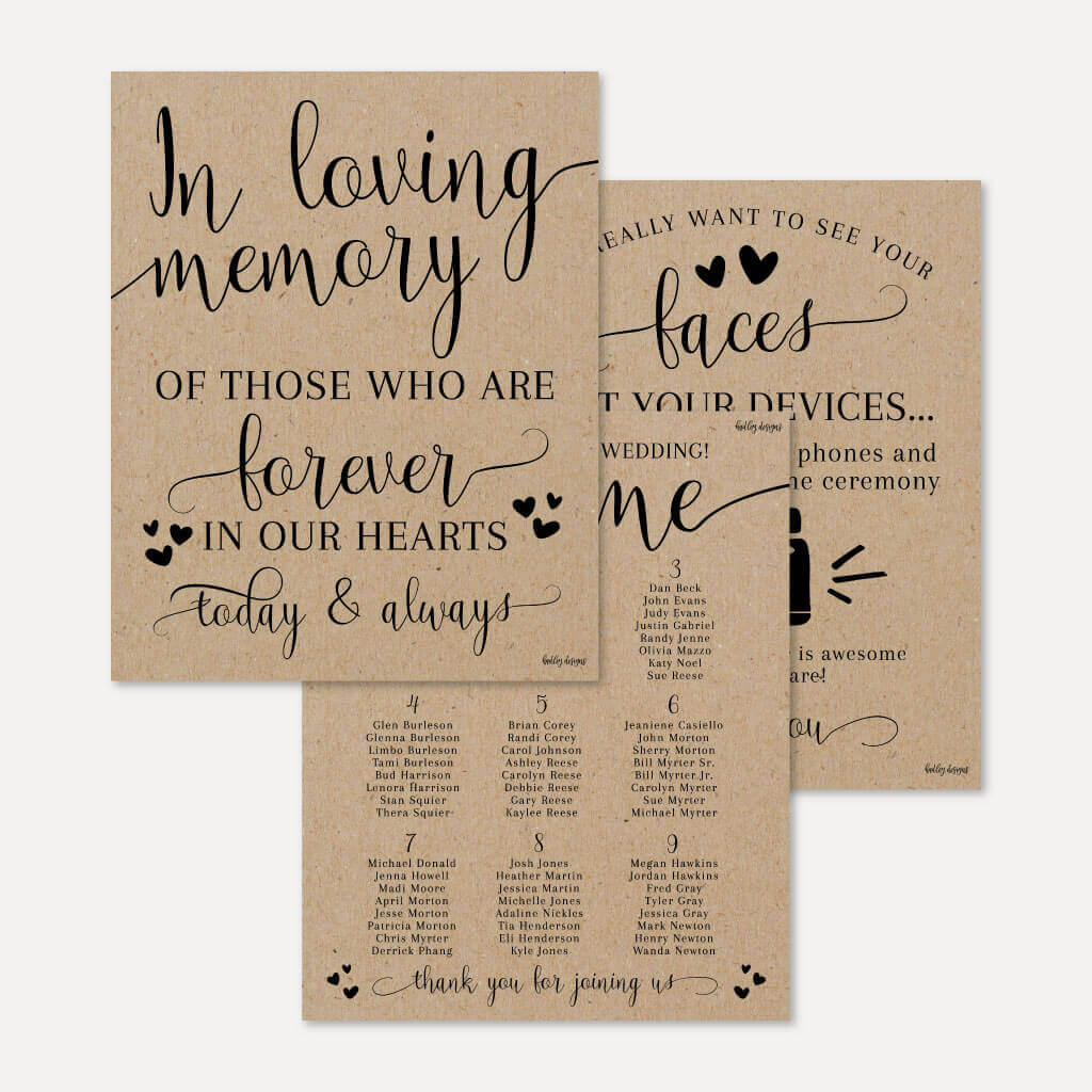 Printable Kraft Calligraphy Wedding Signs Set Templates | Hadley Designs