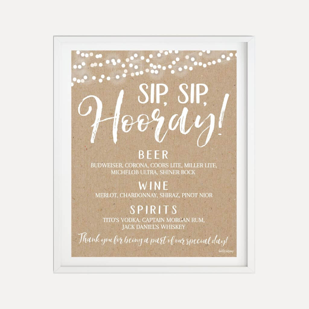 Printable Kraft Lace Rustic Wedding Bar Menu Sign Template | Hadley ...