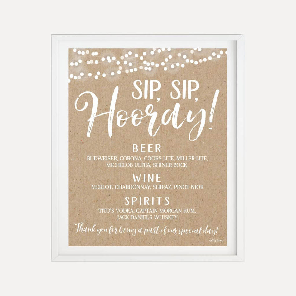 Printable Kraft Lace Rustic Wedding Bar Menu Sign Template | Hadley ...