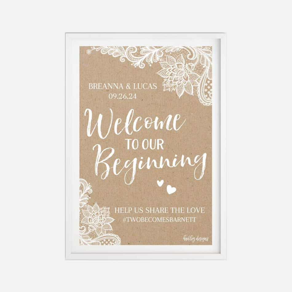 Printable Kraft Lace Rustic Wedding Welcome Sign Template | Hadley Designs