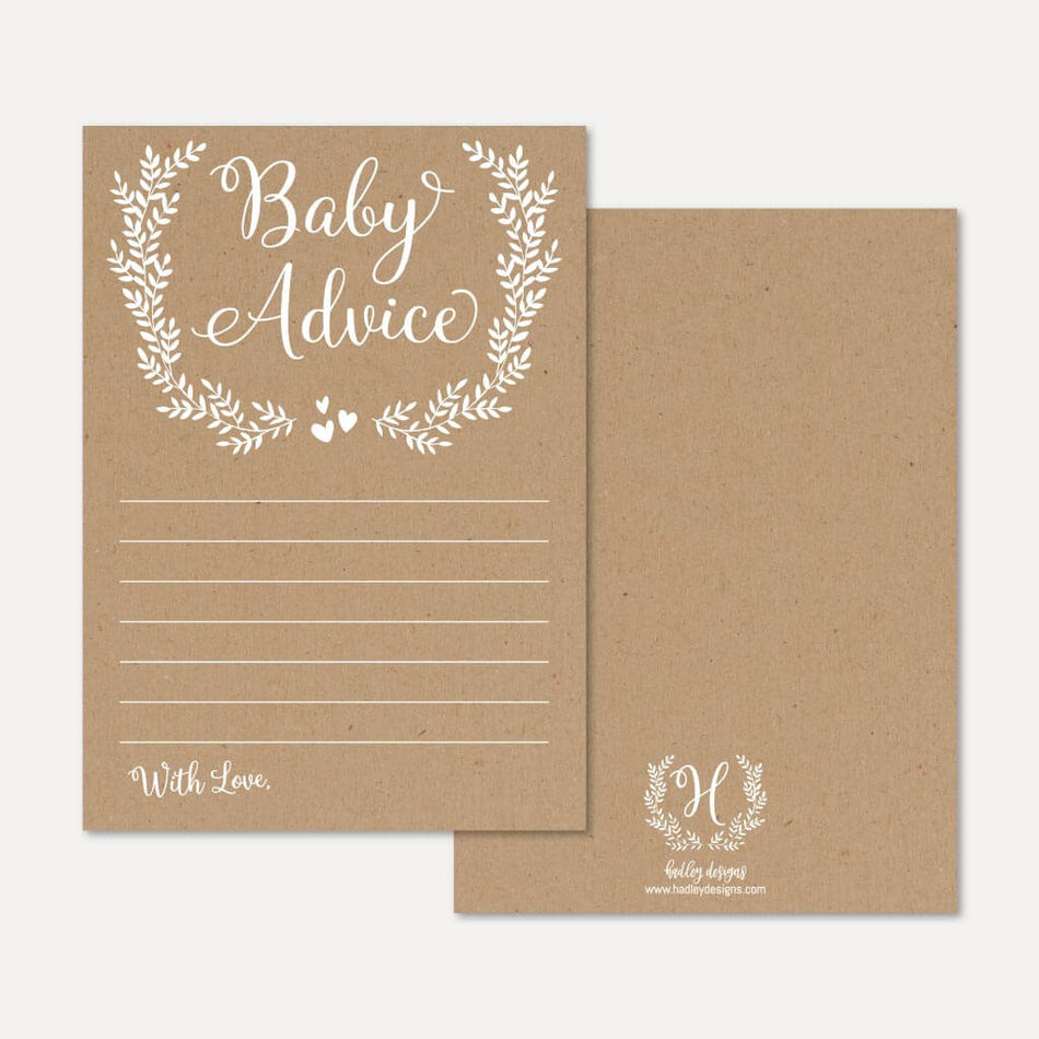 Printable Kraft and White Floral Baby Shower Advice Card Template ...