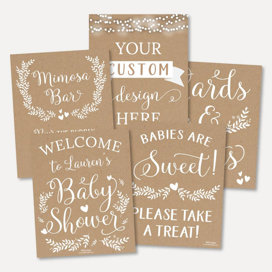 Printable Kraft and White Floral Baby Shower Signs Set Templates ...