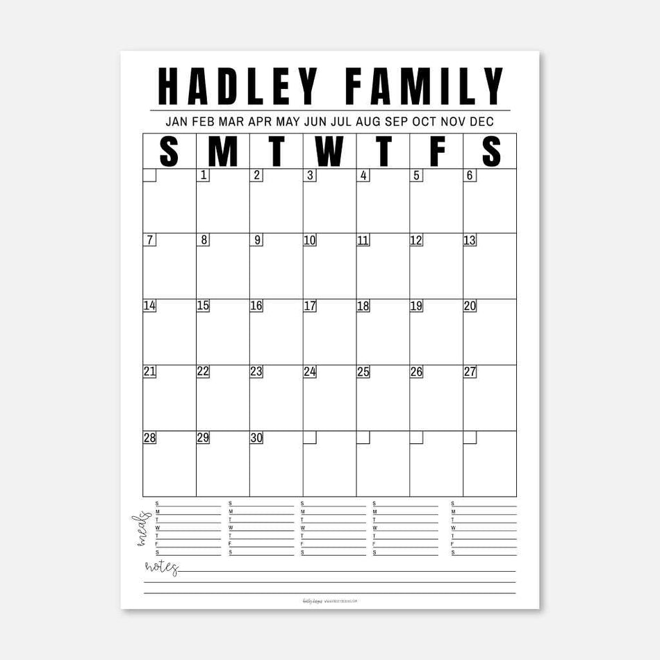 Printable Large Wall Calendar Template | Hadley Designs - Printables