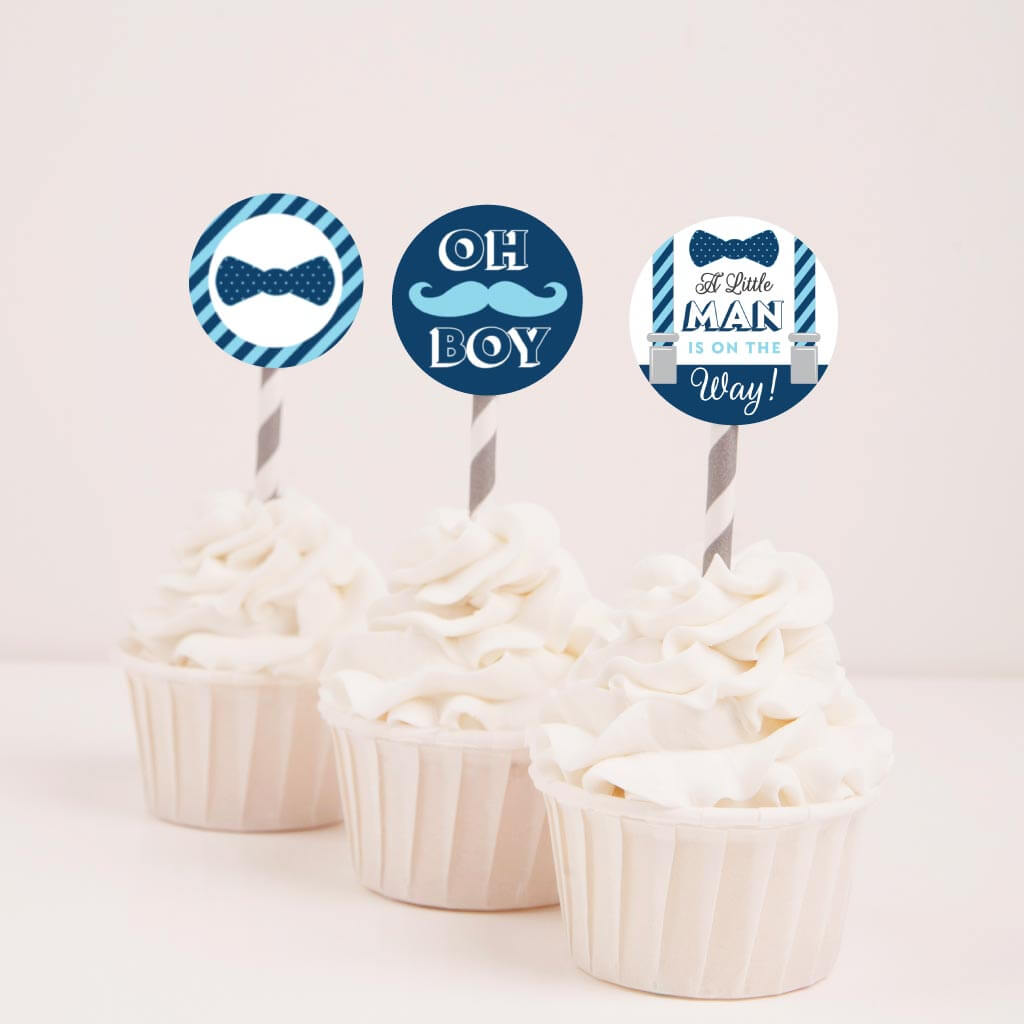 Printable Little Man Baby Shower Cupcake Toppers Template | Hadley Designs