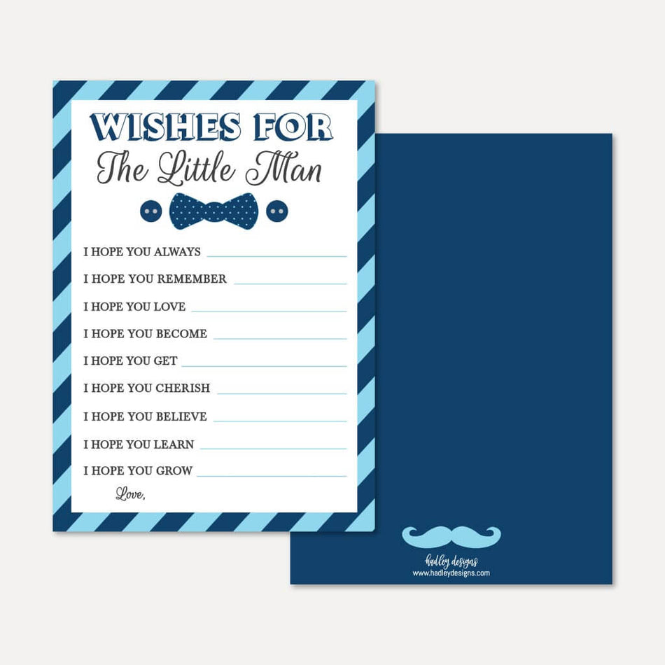 Printable Little Man Baby Shower Wishes Card Template | Hadley Designs ...
