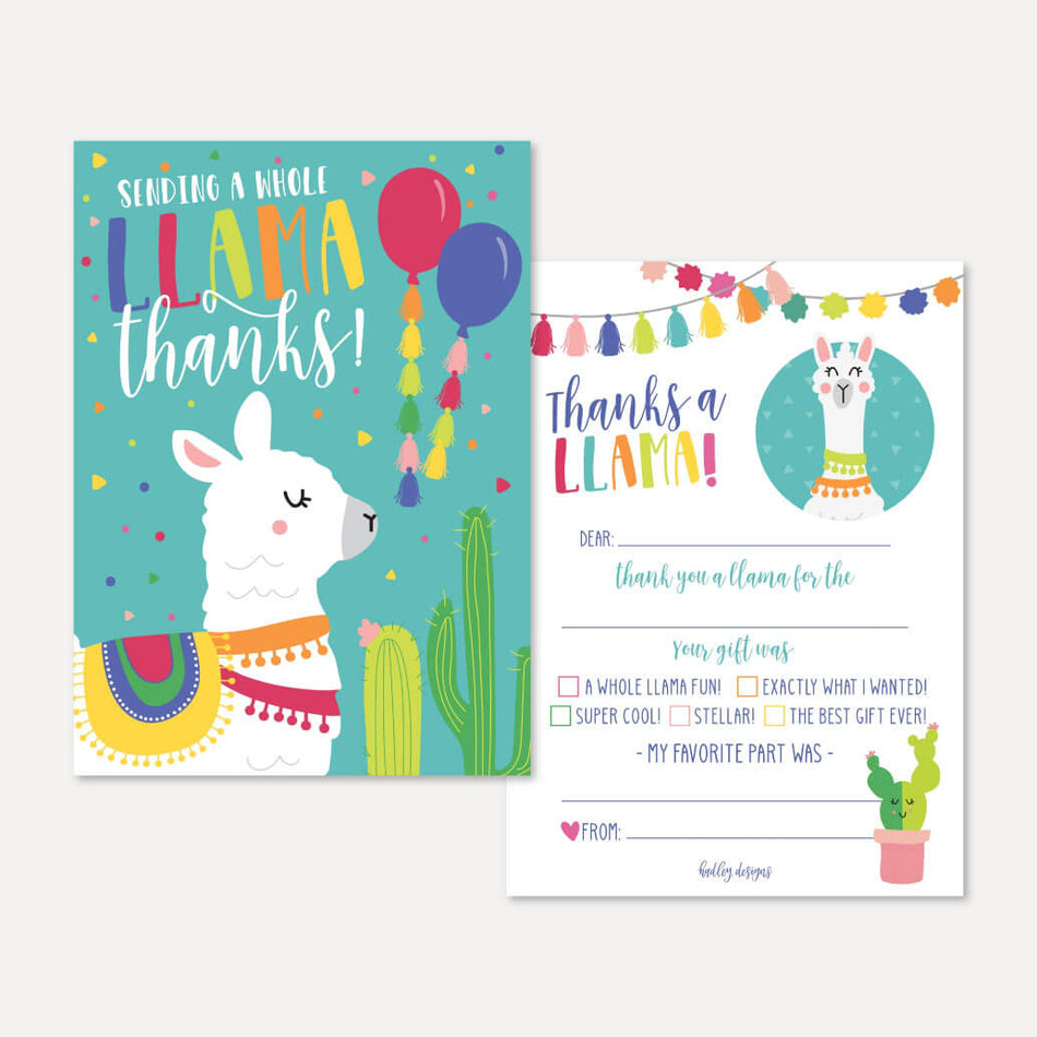 Printable Llama Kids Party Fill In The Blank Thank You Card Template ...